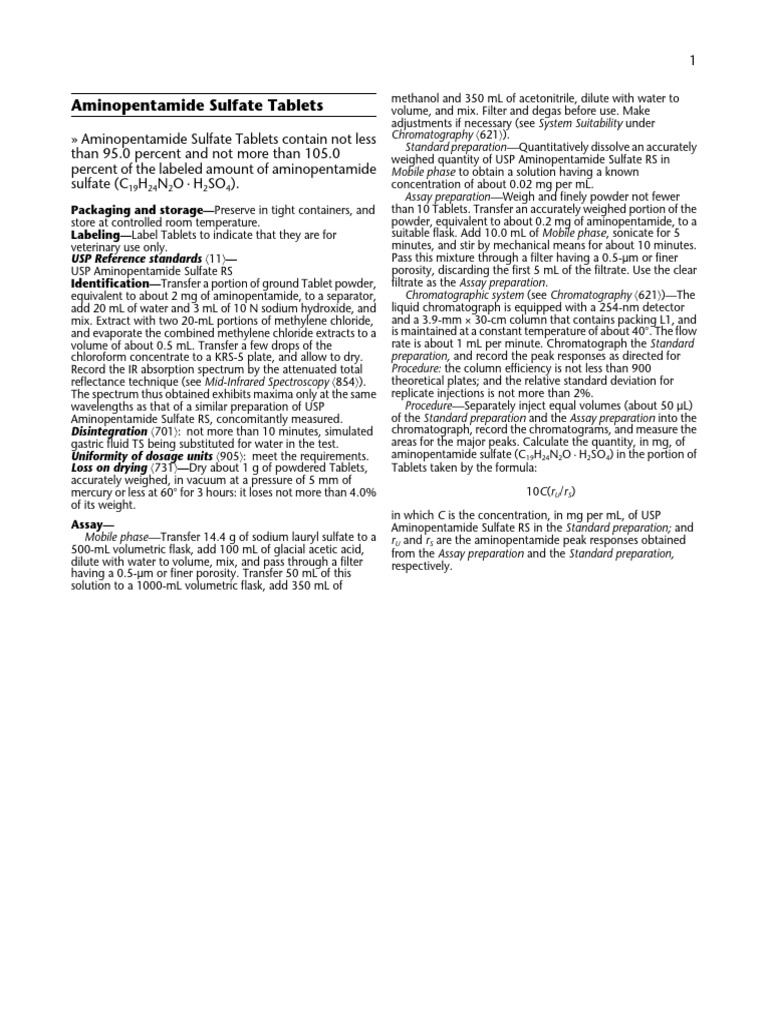 Aminopentamide Sulfate Tablet Guidelines | PDF | Chromatography ...