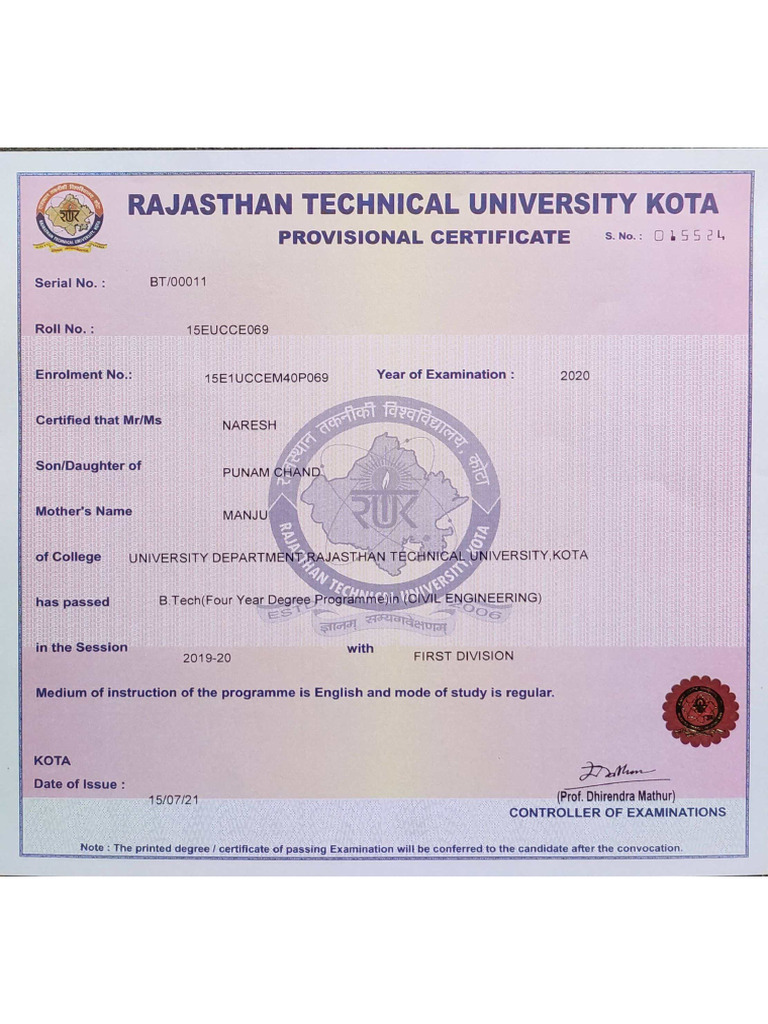 Provisional Certificate | PDF