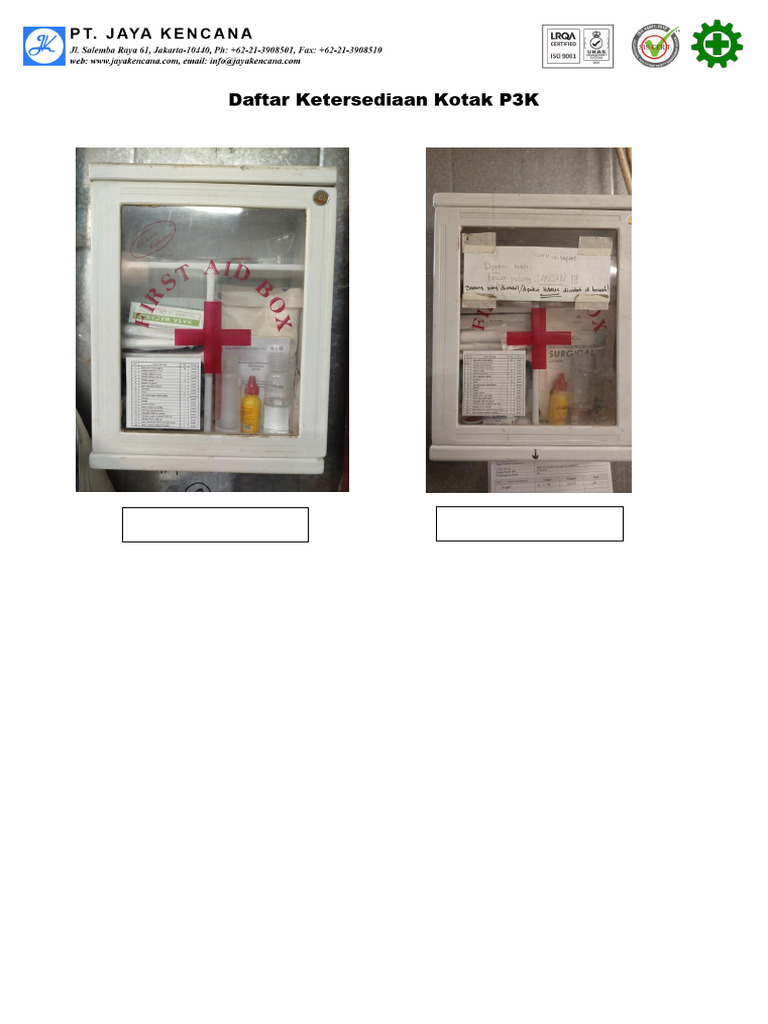Daftar Ketersediaan Kotak P3K | PDF