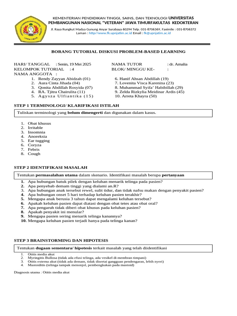 Borang Tutorial Diskusi PBL PDF | PDF