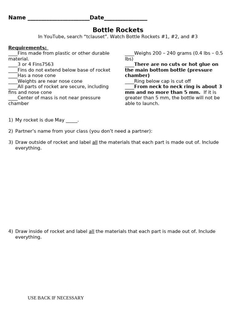 Bottle Rockets Revised 2023 | PDF