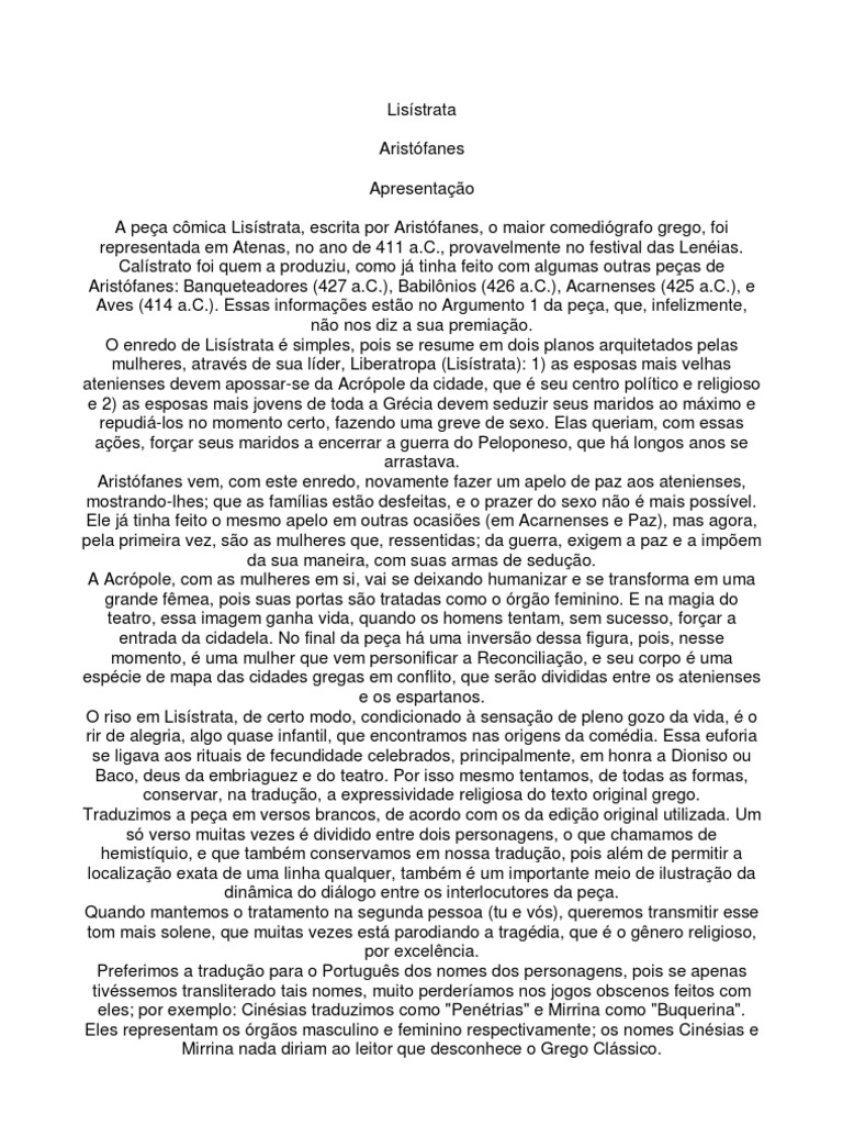 Aristofanes - Lisistrata (LIDO) | PDF | Aristófanes | Esparta