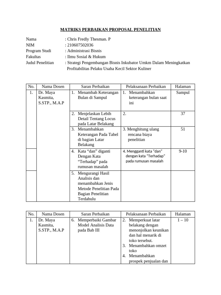 Matriks - Perbaikan - Proposal - Penelitian Ali | PDF