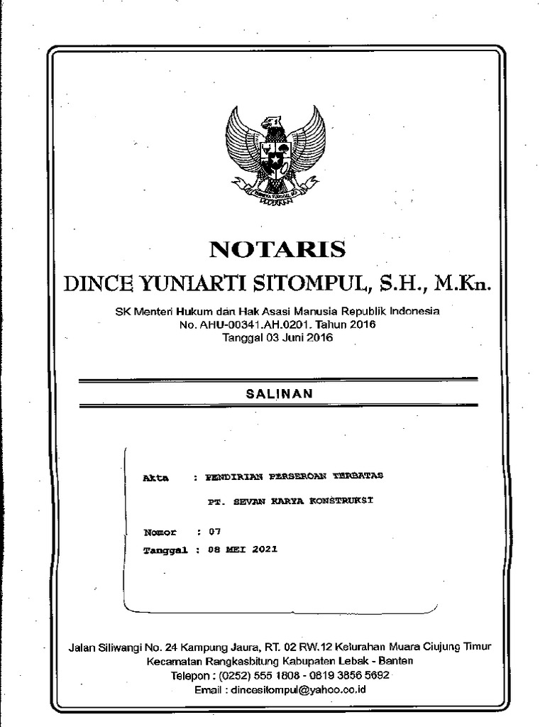 Scan Akta PT Sevan Karya Konstruksi | PDF