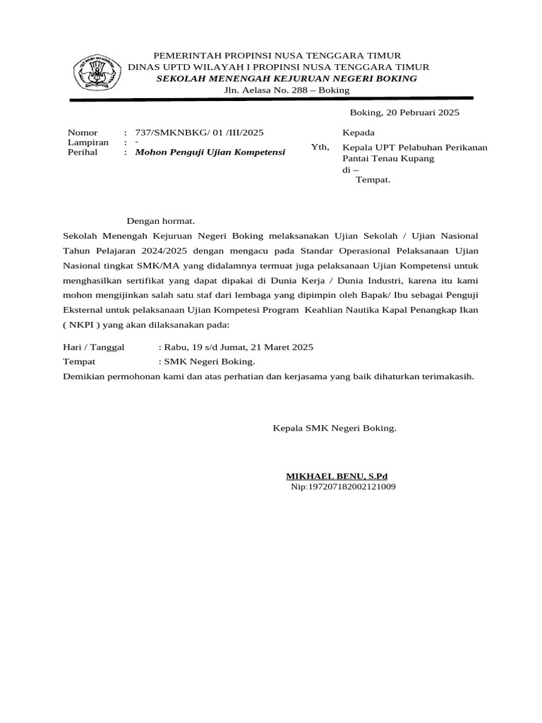 Surat Permohonan Penguji Eksternal | PDF