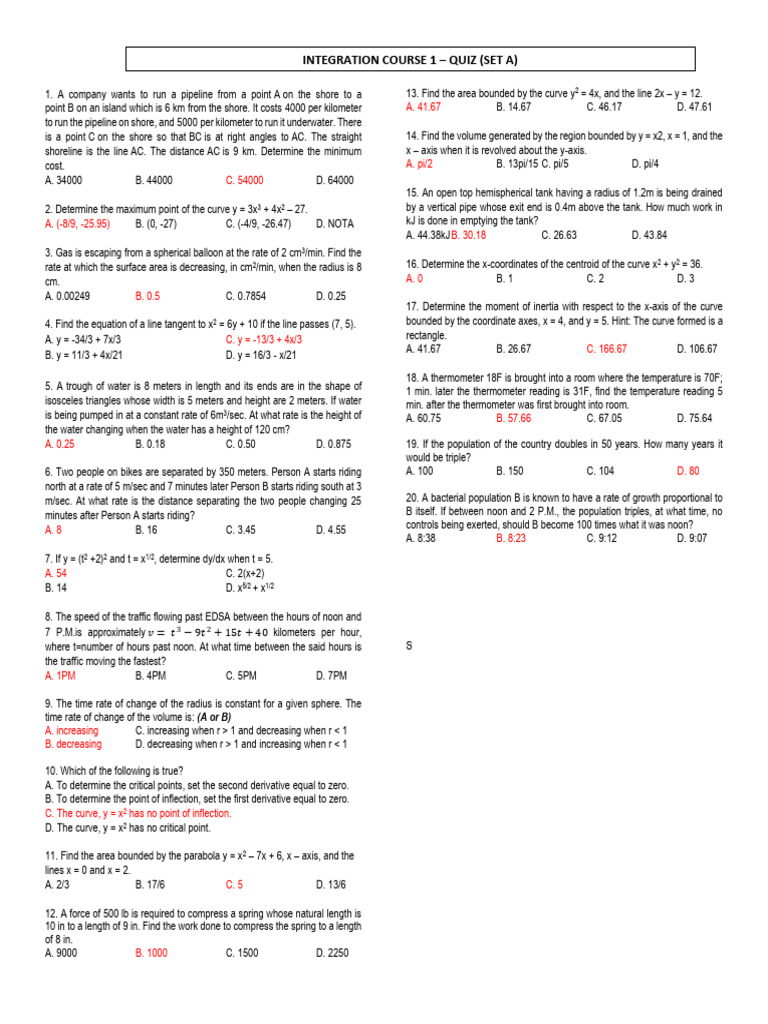 Calculus and DE - Set A | PDF | Sphere | Geometric Shapes