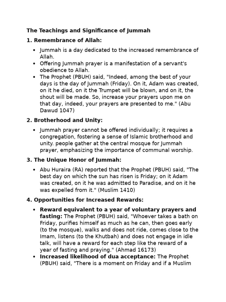 The Teachings and Significance of Jummah | PDF
