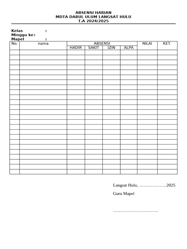 Absensi Harian Mda | PDF