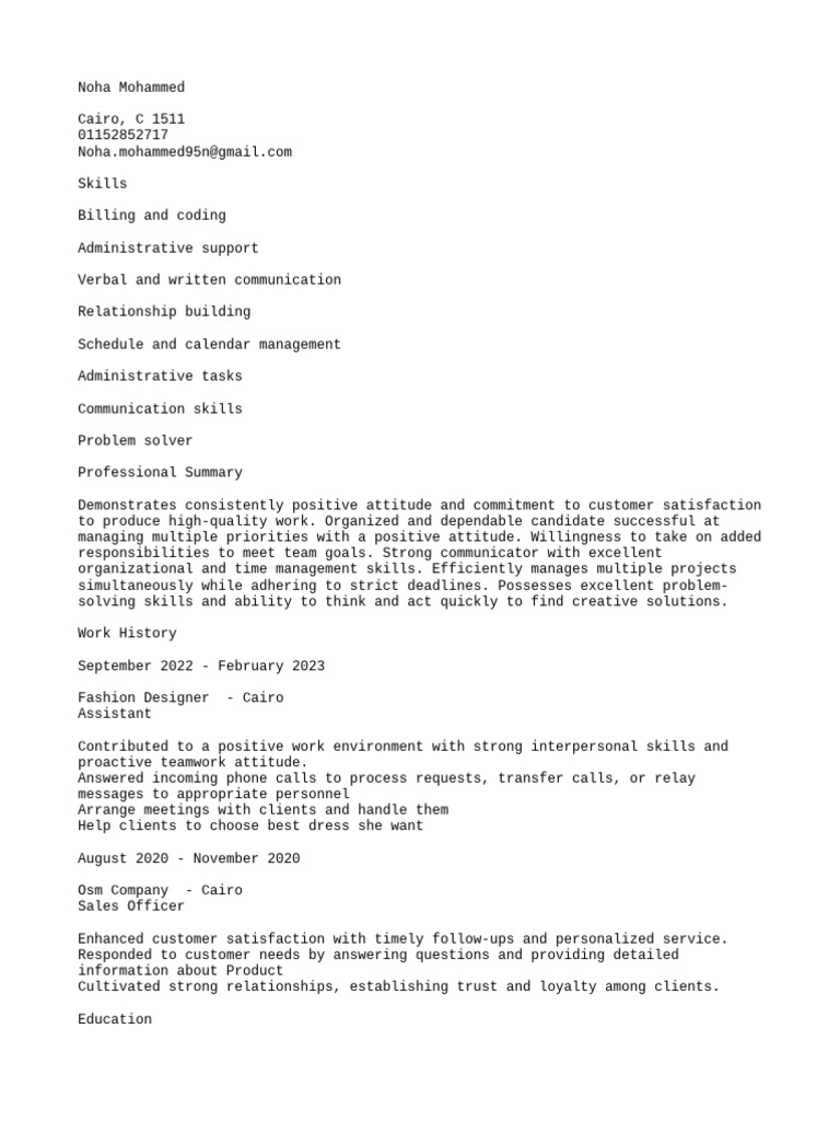 Noha Mohammed Resume | PDF