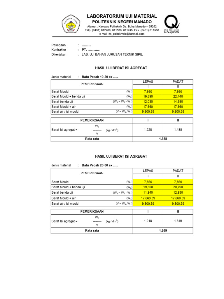 Bobot Isi Kasar | PDF