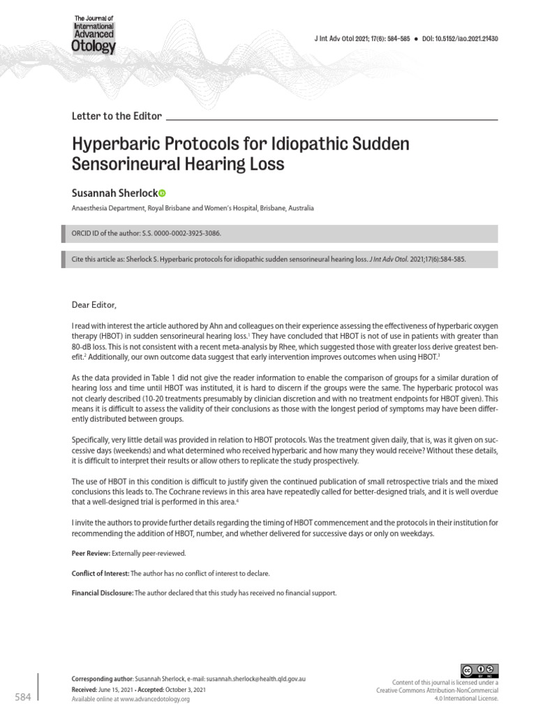 Hyperbaric Protocols For Idiopathic Sudden | PDF | Medicine | Medical ...