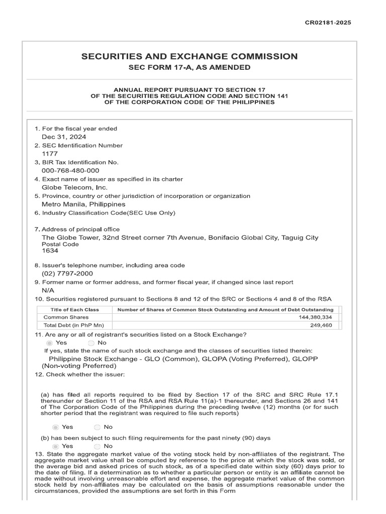 $GLO AR 2024 Annual Report Secc Form 17-A - 0 | PDF