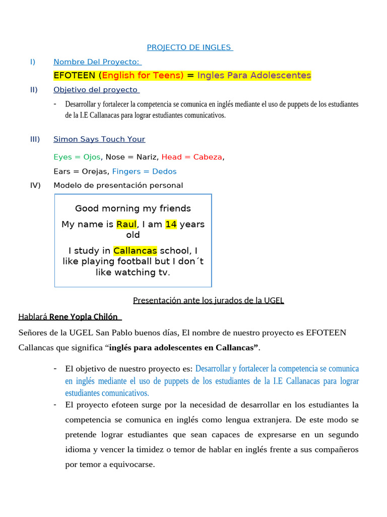 Projecto de Ingles | PDF