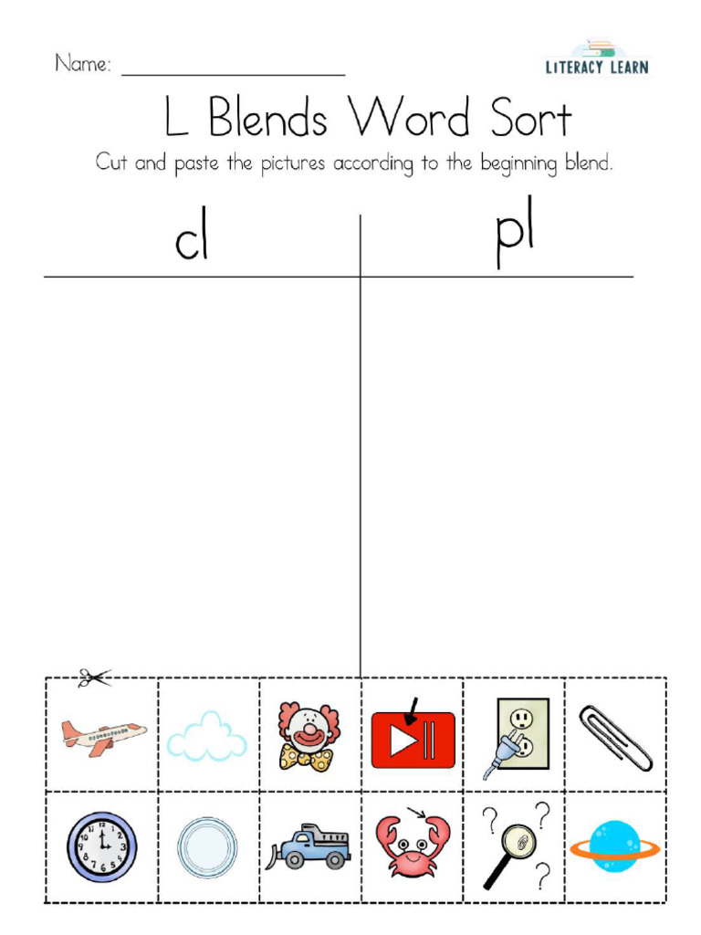 L Blend Picture Sort LiteracyLearn | PDF