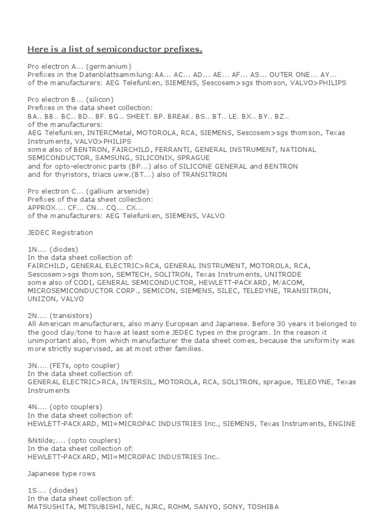 Ferranti Semiconductor Prefixes List | PDF | Field Effect Transistor ...
