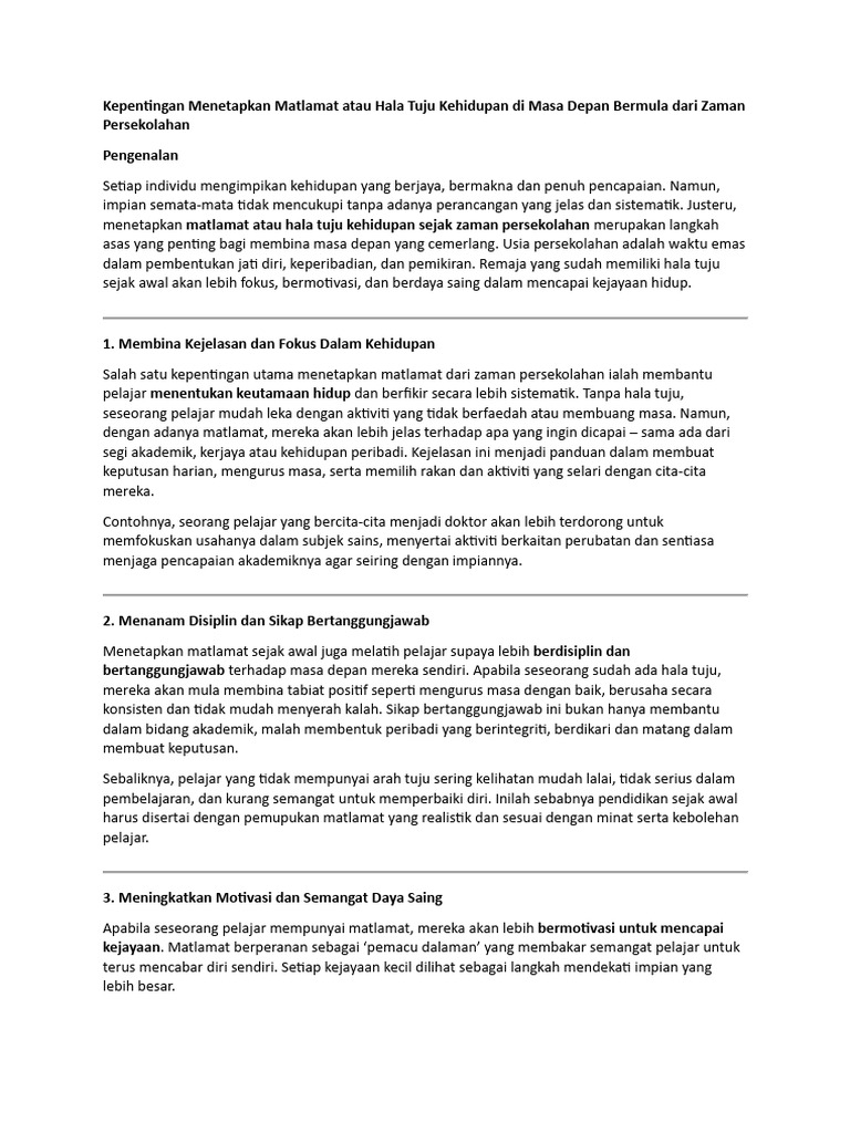Matlamat Hidup Pelajar Sejak Sekolah | PDF