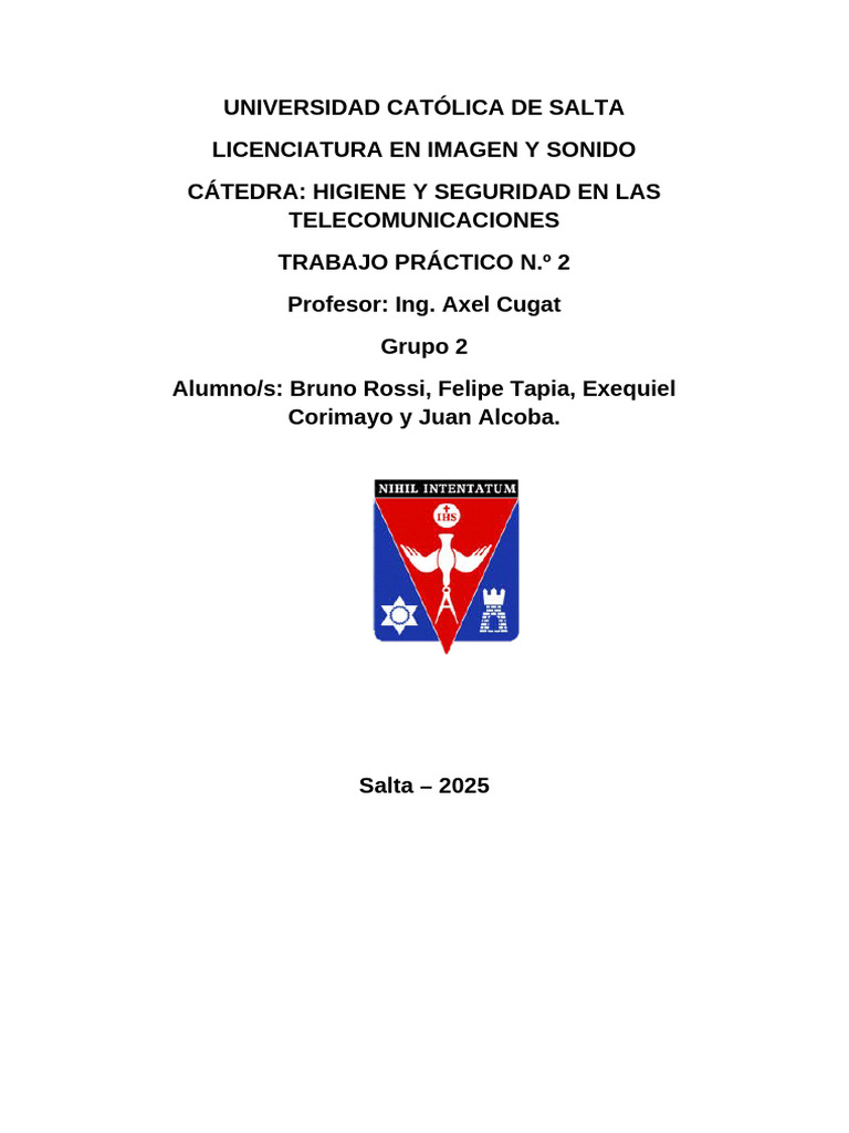 TP2 Higiene y Seguridad Grupo 2 | PDF | Valores | Seguridad y salud ocupacional