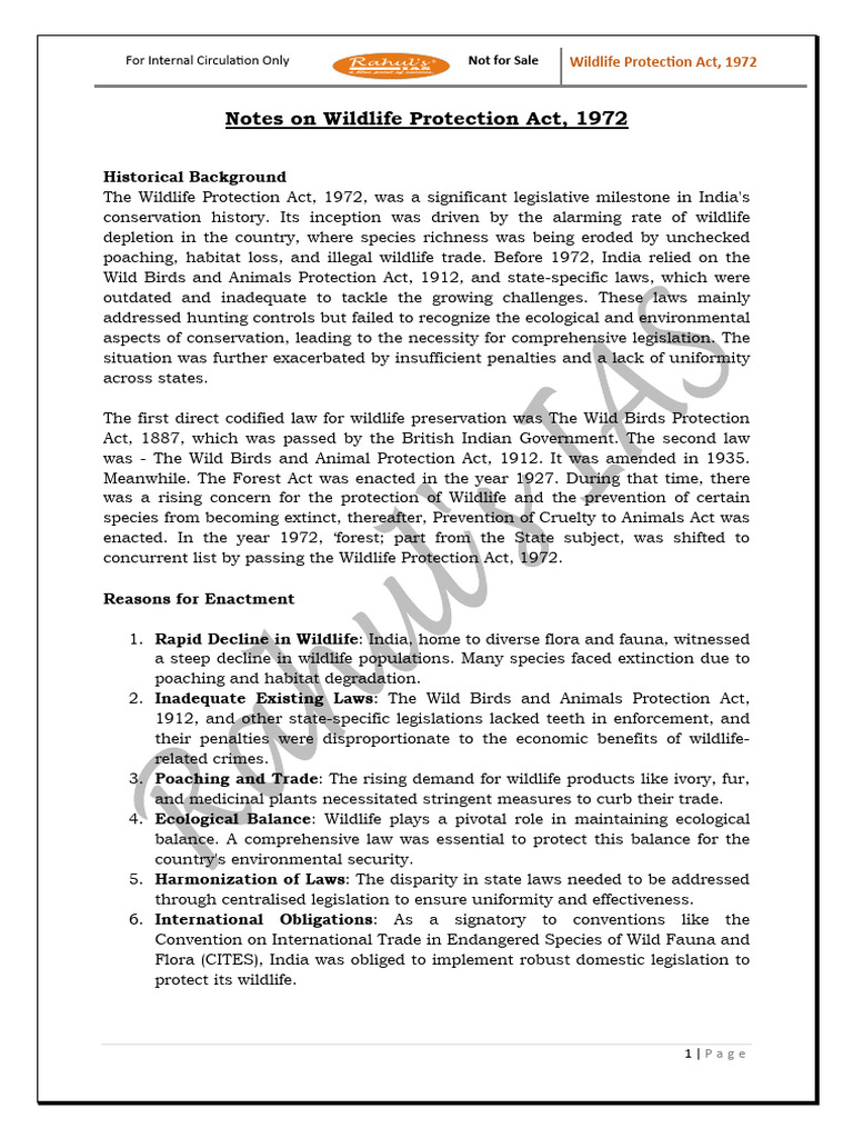 Overview of the Wildlife Protection Act | PDF | Conservation Biology ...