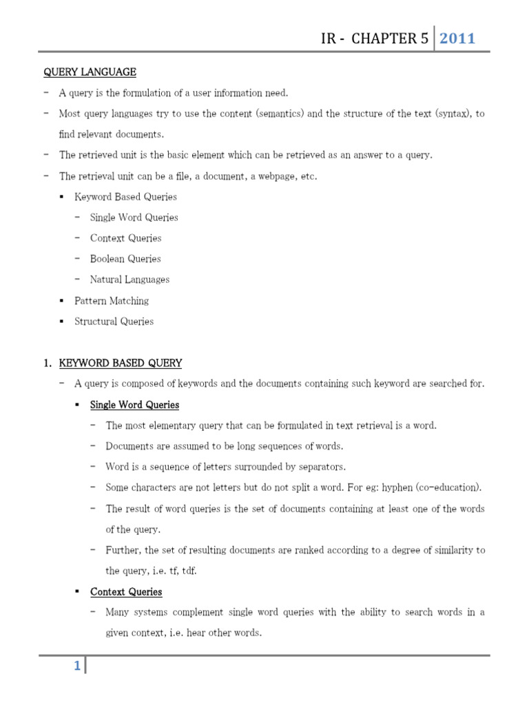 Unit 5 - Query Operations and Languages | PDF | Information Retrieval | Linguistics