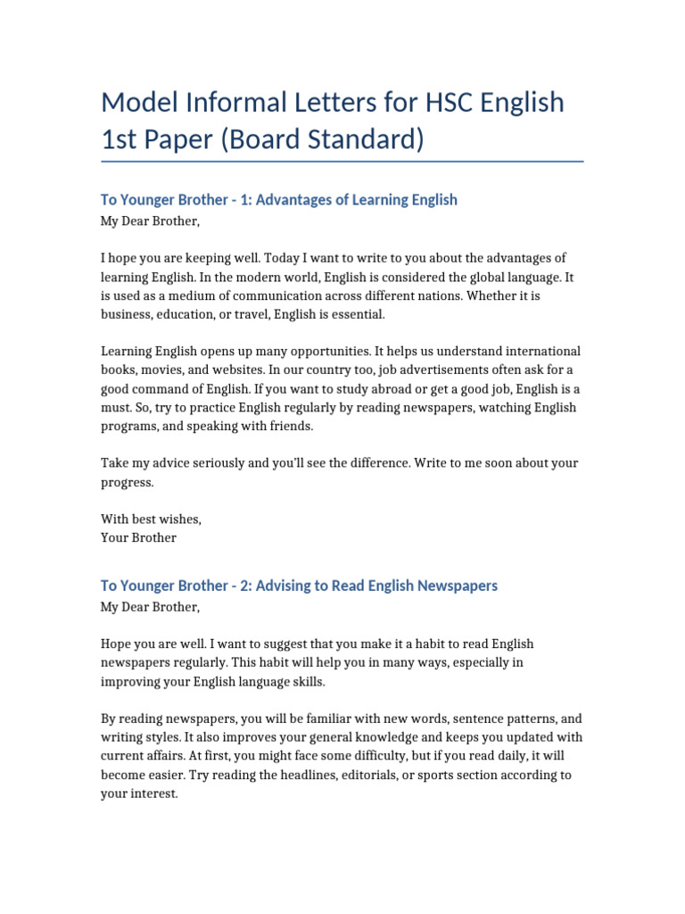 HSC Informal Letters Board Standard | PDF | Newspapers | English Language