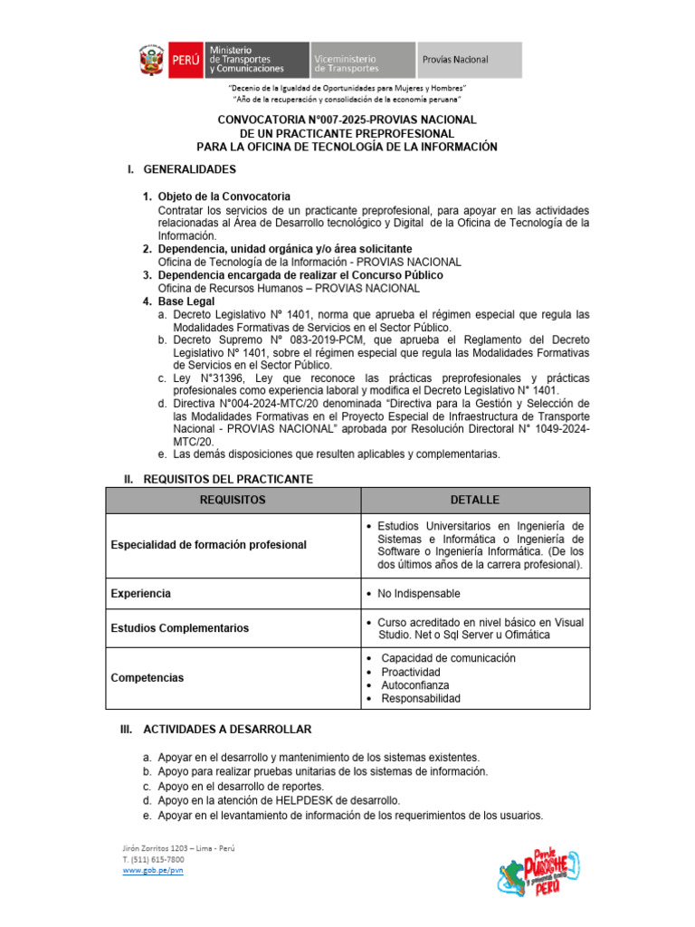 Bases Practicas Preprofesionales N°007-2025 | PDF | Gestión de recursos ...