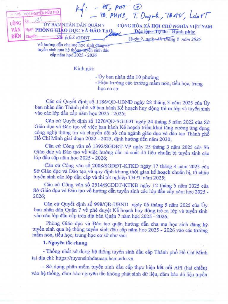 Ve Huong Dan Cha Me Hoc Sinh Dang Ky Tuyen Sinh Qua He Thong Tuyen Sinh Dau Cap 15520259 | PDF