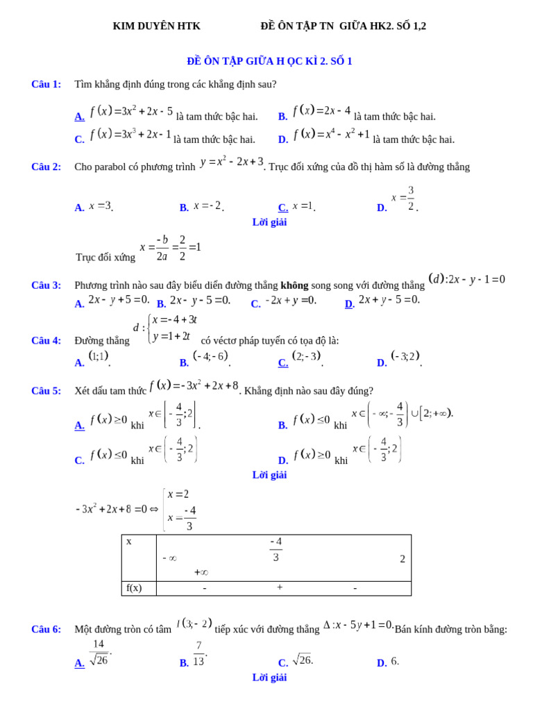 1. ĐỀ ÔN TN L10 SỐ 1 | PDF