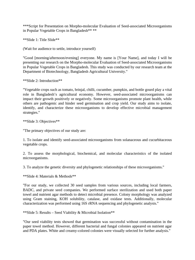 Script For Poster Presentation | PDF | Bacillus | Microorganism