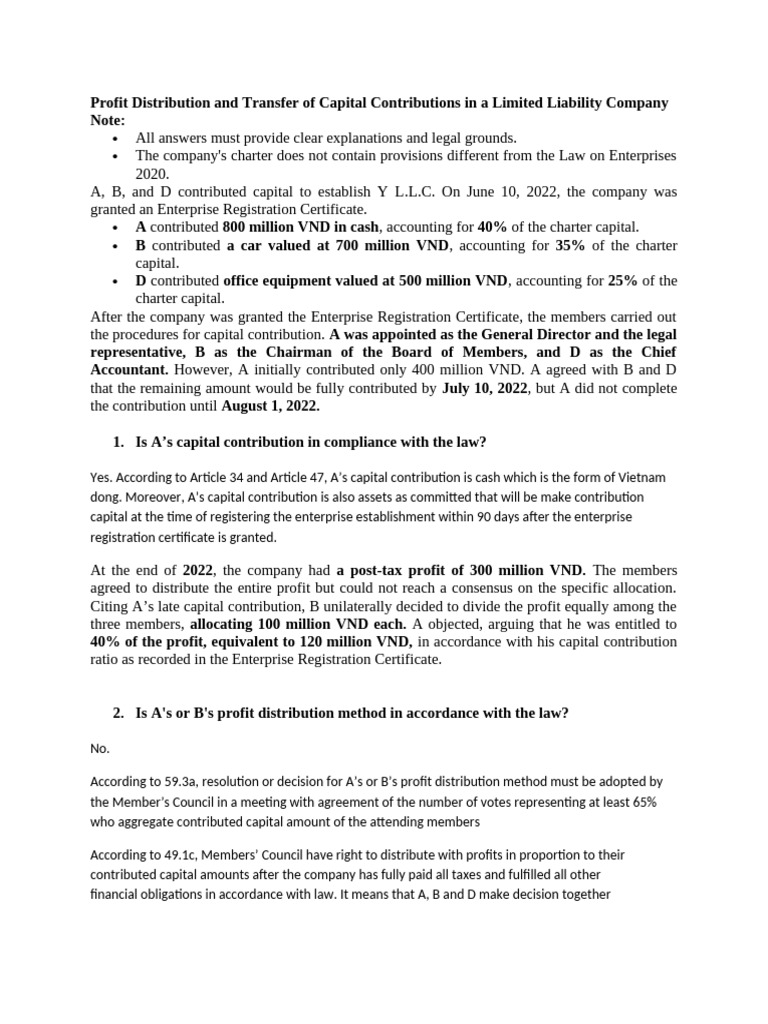 LLC Profit Distribution and Capital Contributions | PDF | Private Law ...