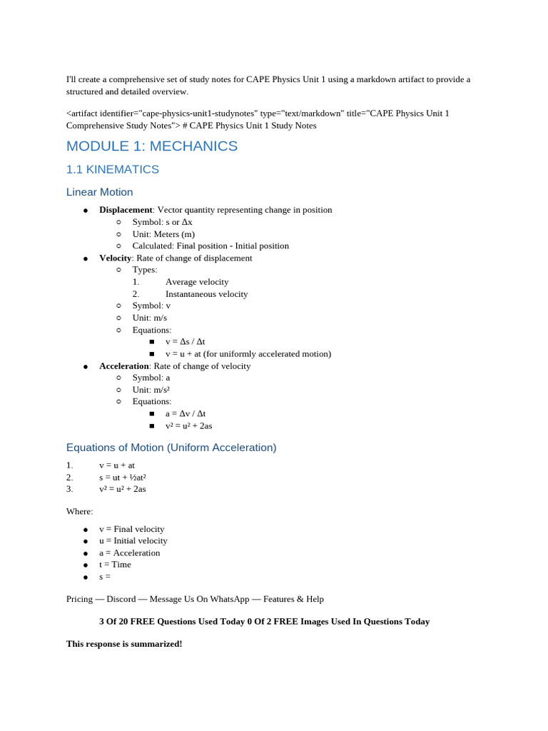 I'll Create A Comprehensive Set of Study Notes For CAPE Physics | PDF