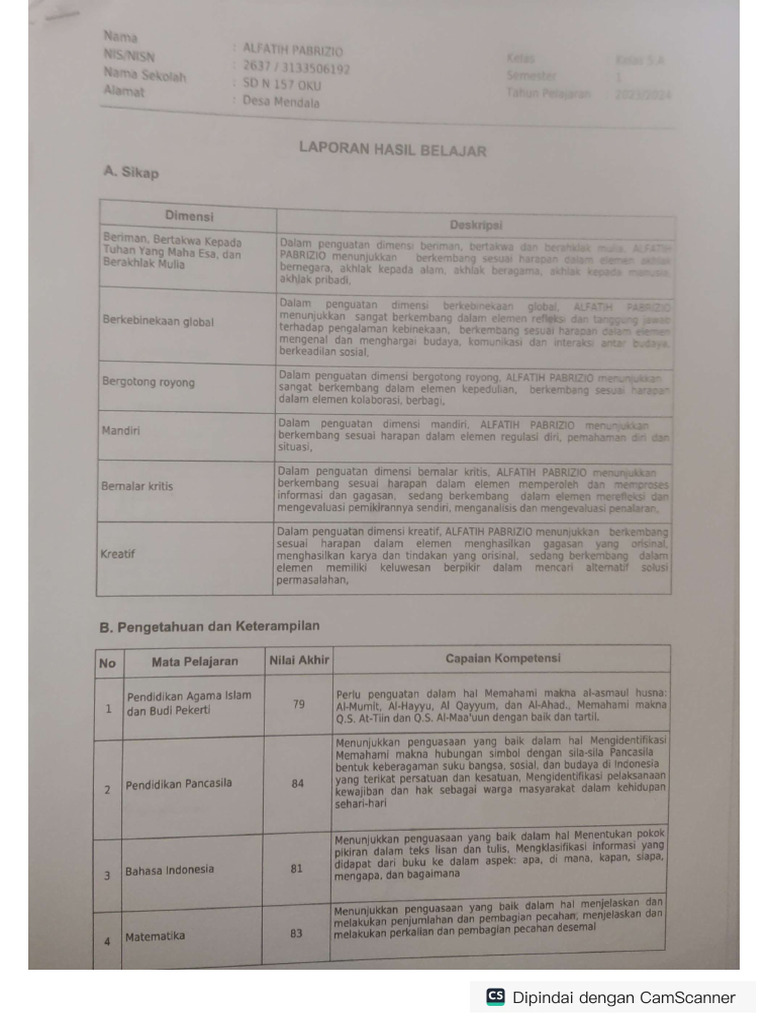 Rapot Kls 5 | PDF