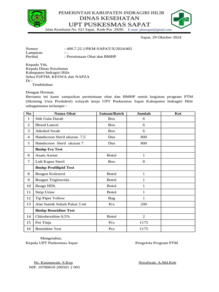 Surat Permintaan Alat Dan BMHP | PDF