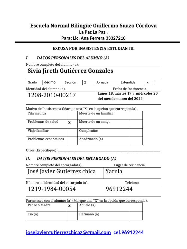 Excusa Sivia 2024 | PDF