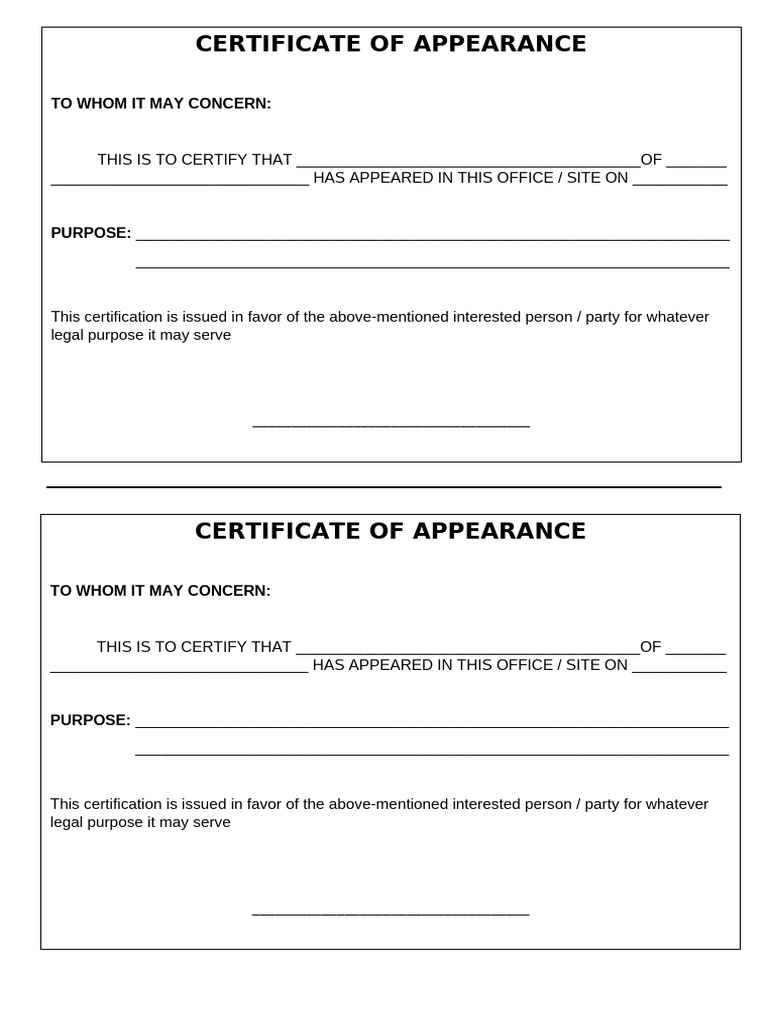Certificate of Appearance Template | PDF