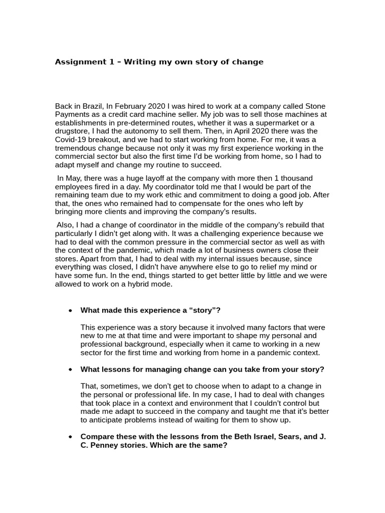 Assignment 1 Writing my own story of change | PDF | Economies | Business