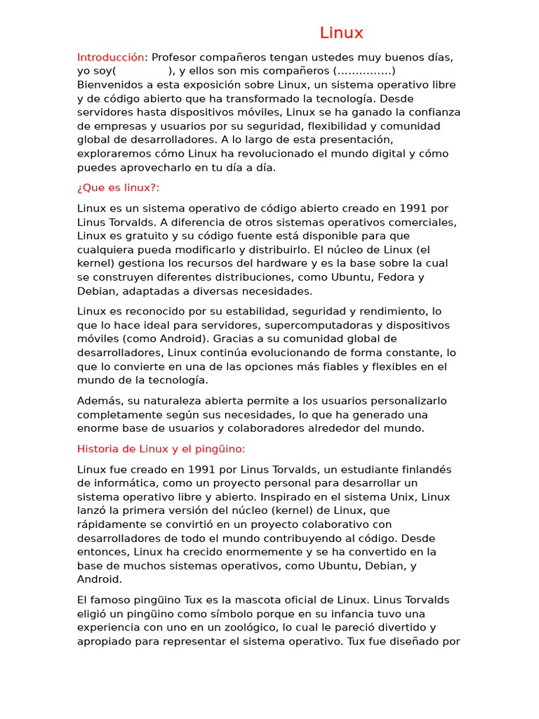 Linux Exposicion | PDF | Distribución de Linux | Sistema operativo