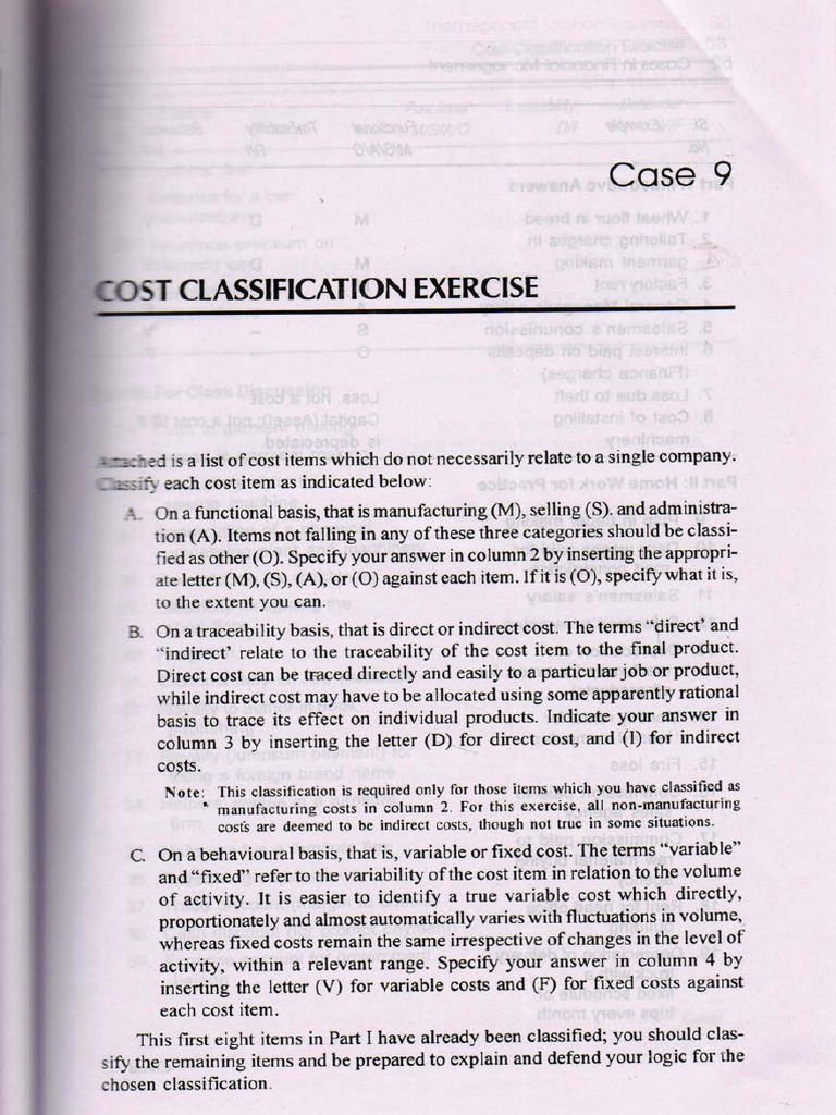 Cost Classification Exercise 1 | PDF
