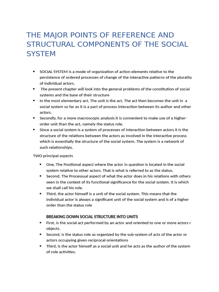 The Major Points of Reference and Structural Components of the Social ...