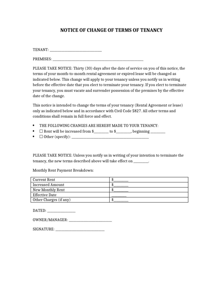 Notice of Change of Tenancy Template | PDF