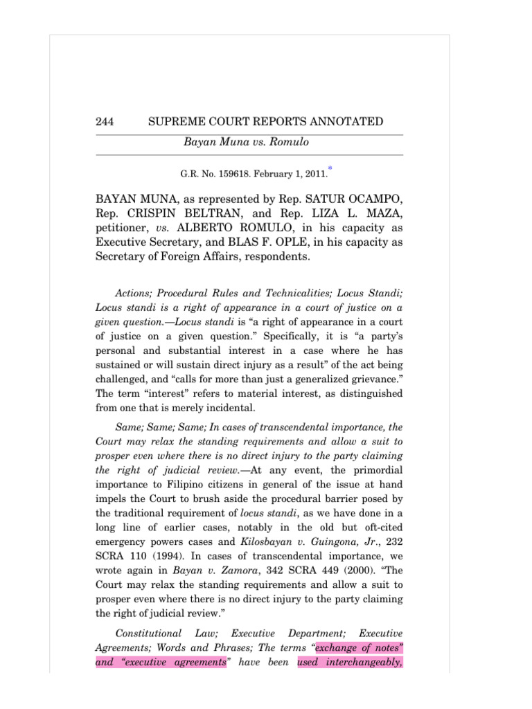 Bayan Muna vs. Romulo | PDF | Treaty | International Criminal Court