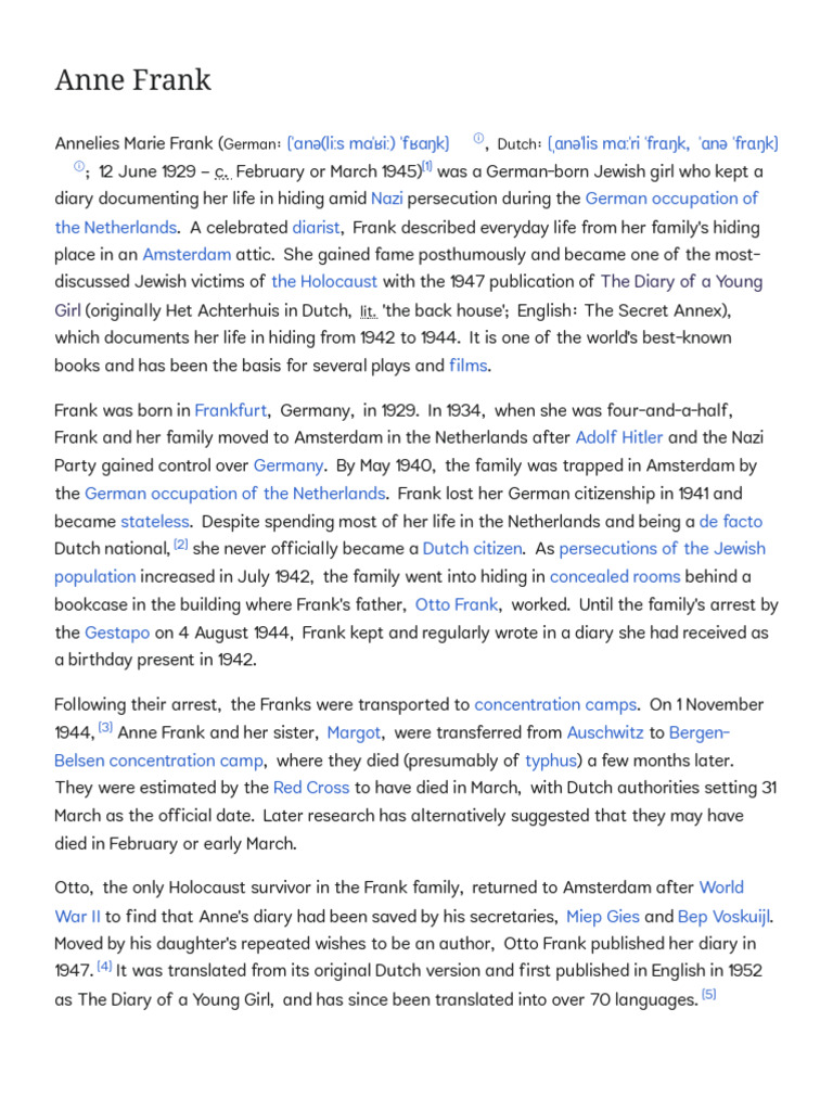 Anne Frank: A Life in Hiding | PDF | Anne Frank