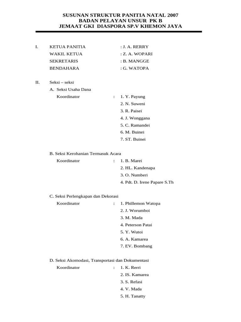 Susunan Panitia Natal Diaspora | PDF
