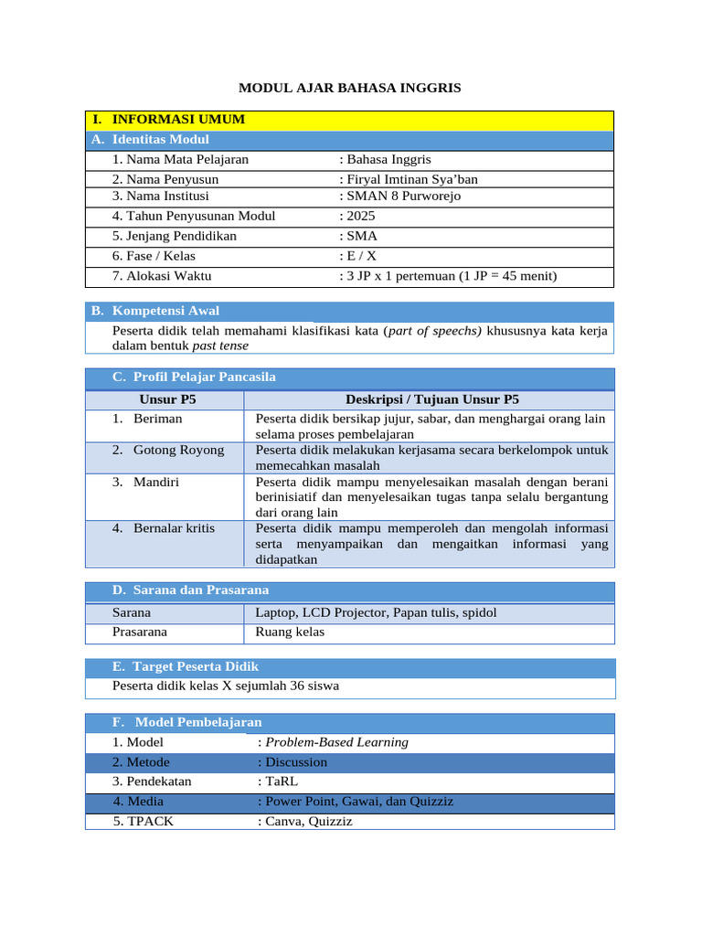 Modul Ajar Narrative Text | PDF
