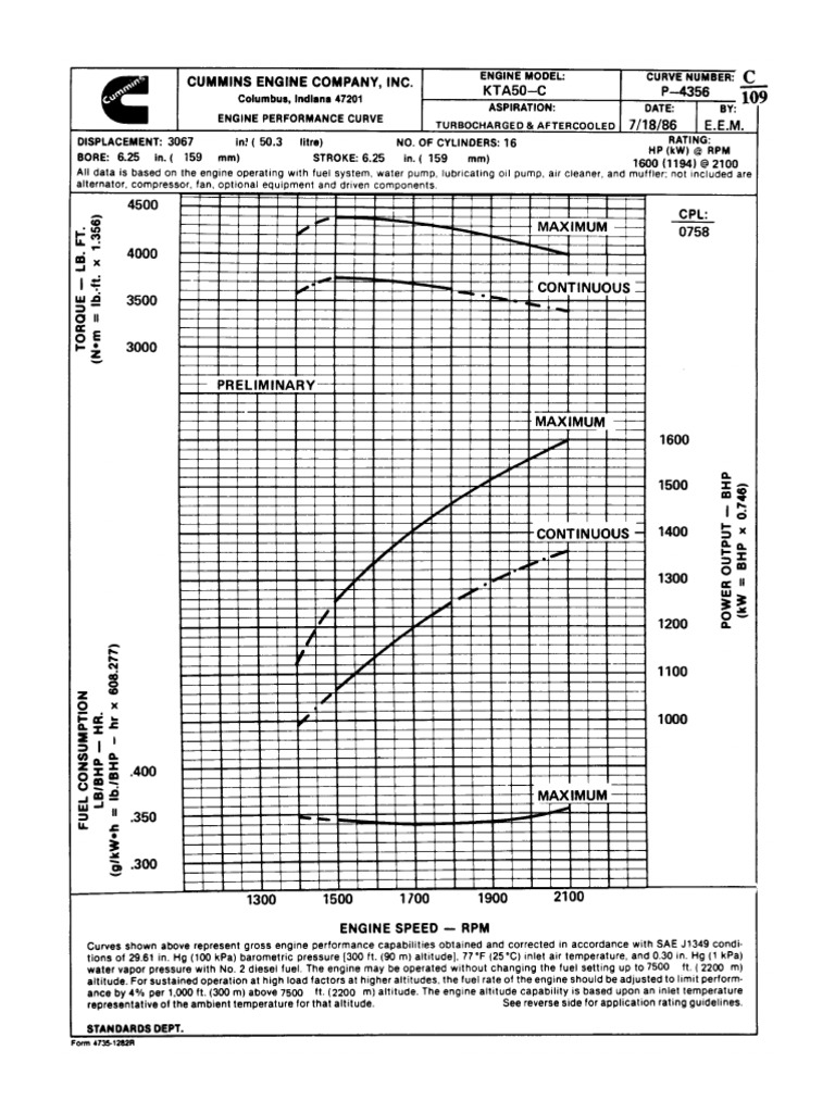 Engine Data Sheet KTA 50 C | PDF