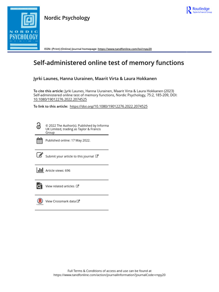 Online Memory Test Validation Study | PDF | Neuropsychology | Psychology