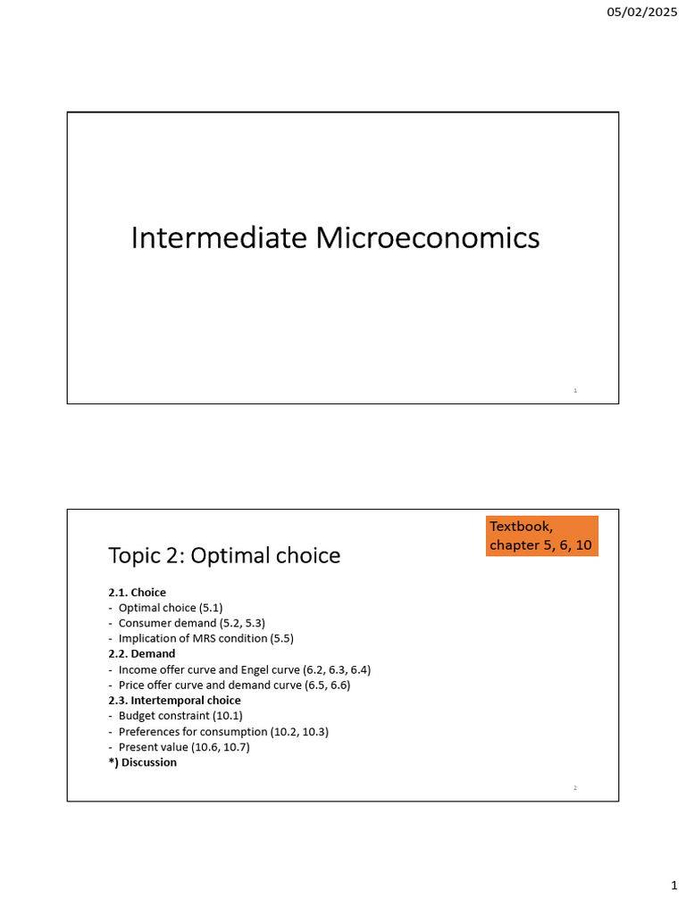 Topic 2 Optimal Choice 2.1.choice 2.2.demand 2.3.intertemporal Choice ...