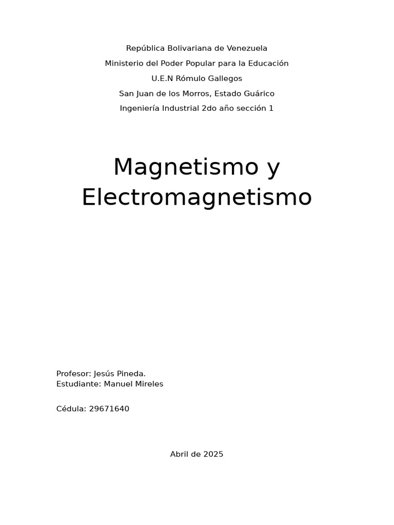 4to Trabajo de Física, Magnetismo y Electromagnetismo | PDF | Imán ...