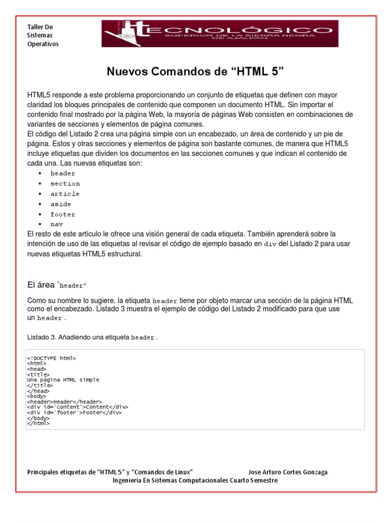 Etiquetas de Html5 y Comandos Linux | PDF | HTML | Archivo de computadora