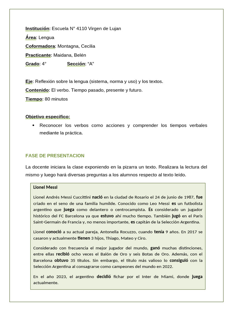 Plan de Clase - Verbos | PDF | Verbo | Lionel Messi