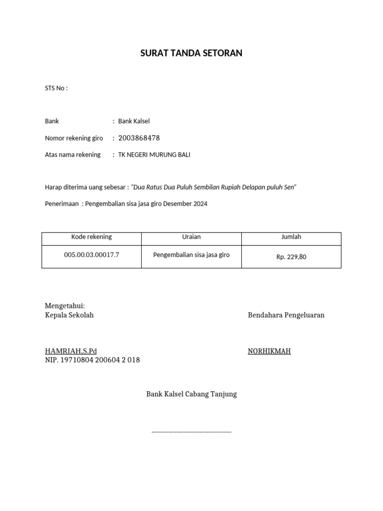 Surat Tanda Setoran | PDF